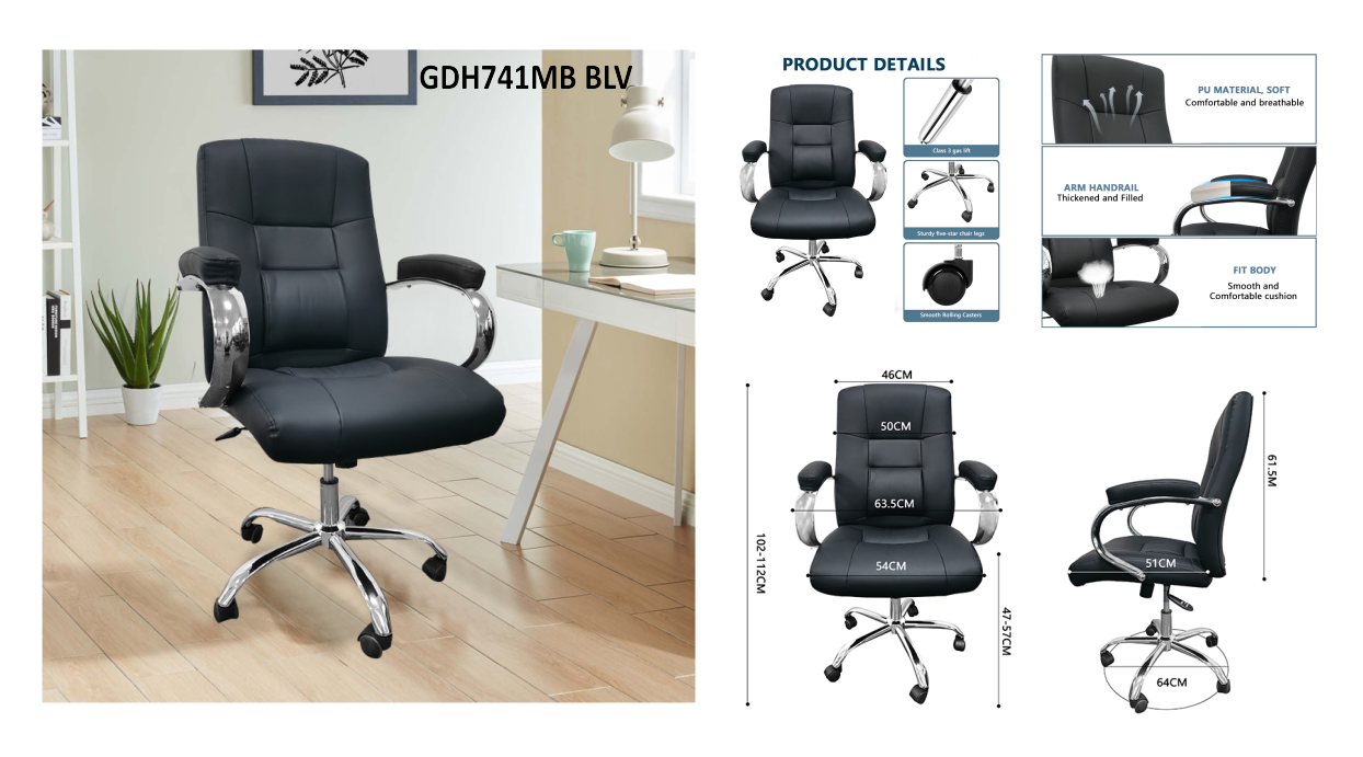 Executive Medium back Chair in Black Vinyl - NASCO Office Furniture