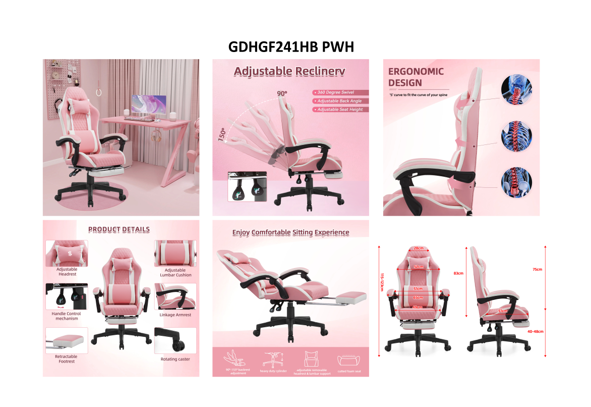 GDHGF241HB PWH - GAMING CHAIR IN PINK+WHITE COLOR - NASCO